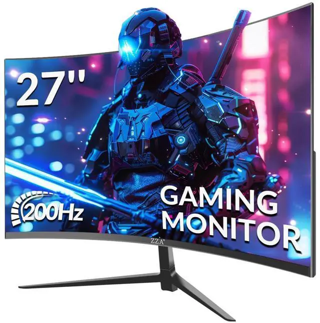 ZZA 27" Curved Gaming Monitor, FHD 1920x1080 200Hz/180Hz, 1800R VA ...