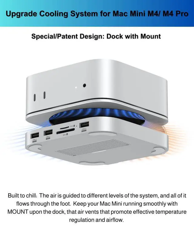 GEWOKLIY Mac mini M4 Dock, Aluminum Stand and Hub for Mac mini M4 and ...