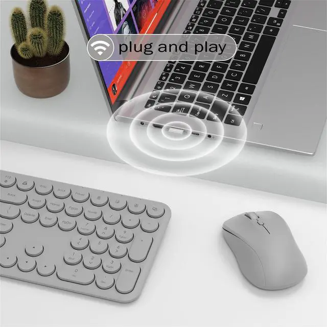 KEQTFT Wireless Keyboard and Mouse Combo, 110 Round Quiet Keys ...