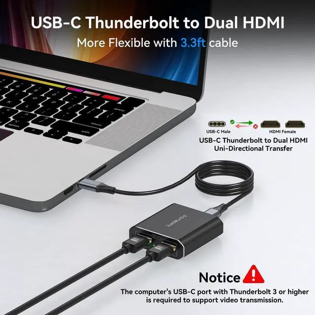 DGYBDFC USB C to Dual HDMI Adapter for 2 Monitors Dual 4K@60Hz Extended ...