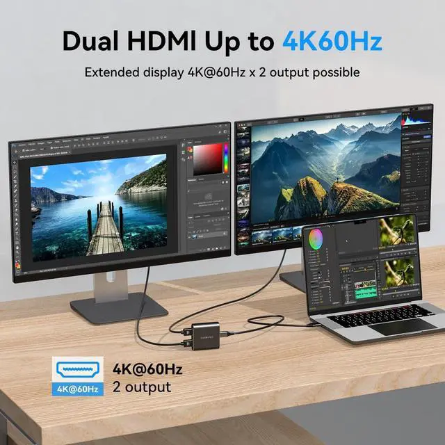 DGYBDFC USB C to Dual HDMI Adapter for 2 Monitors Dual 4K@60Hz Extended ...