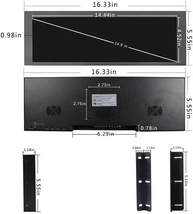 VSDISPLAY 14.9inch 1280x390 LCD Monitor VS149ZJ01,which with Screen ...