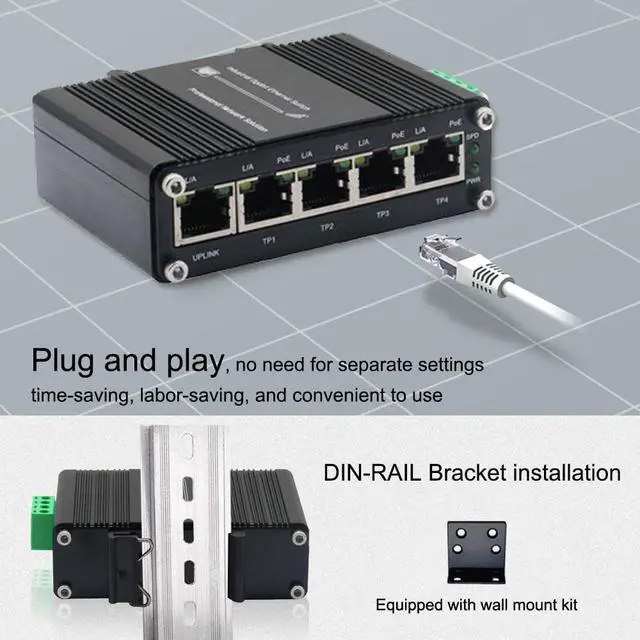 Mini 5 Ports PoE Gigabit Ethernet Switch - Industrial-Grade Unmanaged ...