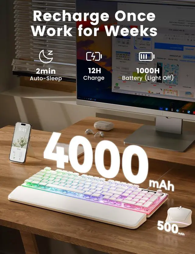 Wireless Keyboard and Mouse Combo - 9 Backlit Effects, Wrist Rest ...