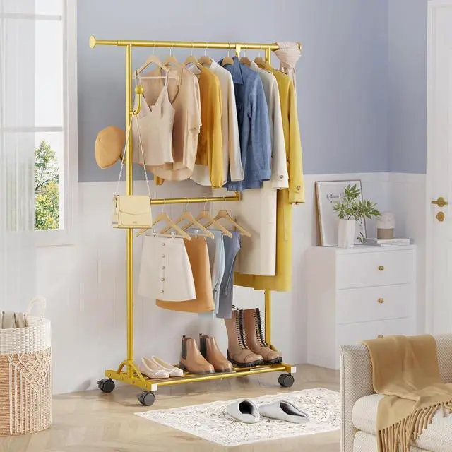 FAVOOSTY Clothes Rack for Hanging Clothes, Rolling & Extending Clothing ...