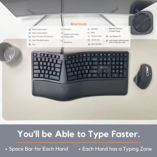 FOR-Ergonomic Keyboard Wired with Wrist Rest - Type Comfortably Longer ...