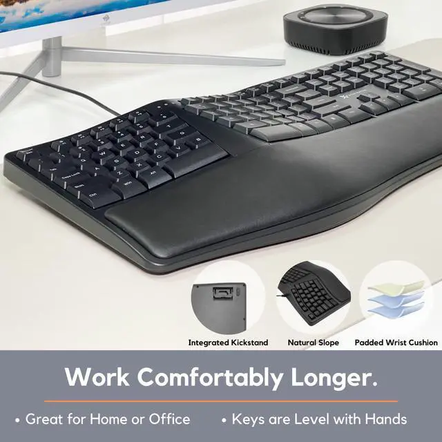 FOR-Ergonomic Keyboard Wired with Wrist Rest - Type Comfortably Longer ...