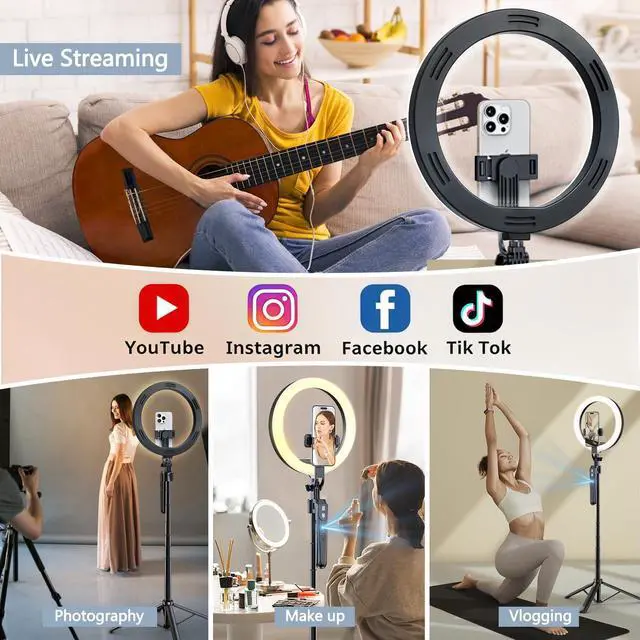 70.9" Auto Face Tracking Tripod with 360 Rotation & 10" Ring Light ...