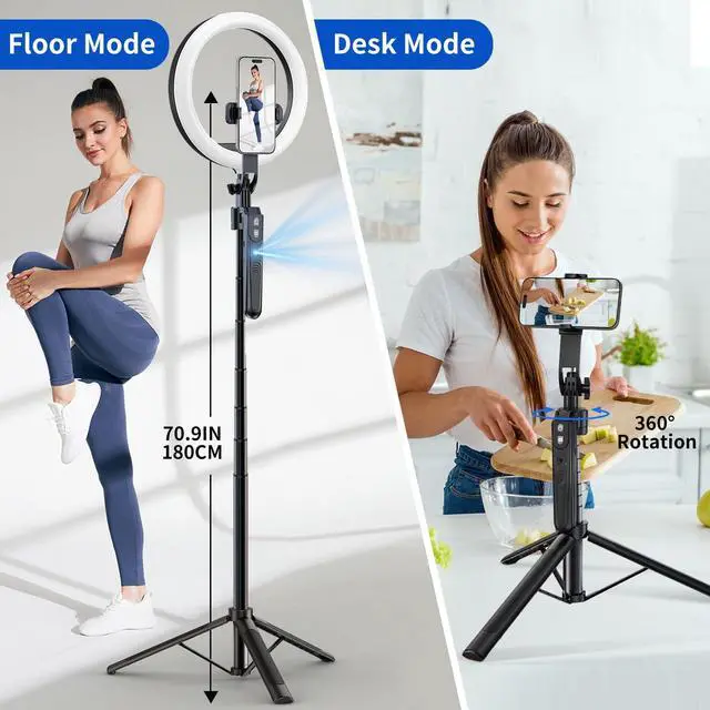 70.9" Auto Face Tracking Tripod with 360 Rotation & 10" Ring Light ...