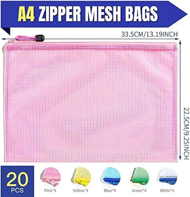 LEOBRO 20PCS Mesh Zipper Pouch, A4 Letter Size Mesh Bags with Zipper ...