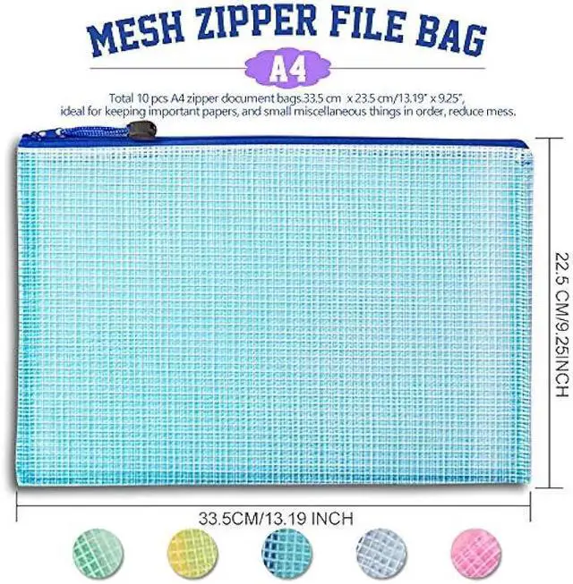 10 Pack A4 Zipper Pouch File Bag, LEOBRO Durable Plastic Envelope File ...