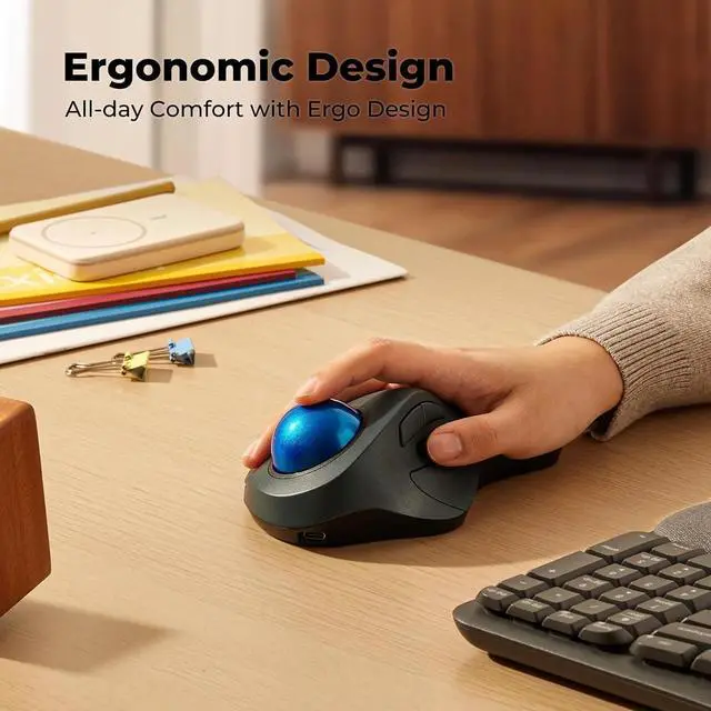Wireless Trackball Mouse, Rechargeable, Bluetooth & USB Connection, 5 ...