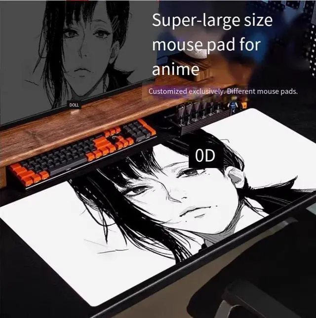 Black and White Anime Mouse Pad - Extra Large, Simple, 2D Customized ...