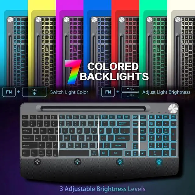 Backlit Keyboard and Mouse Combo, 7 Colors Wireless Keyboard Ergonomic ...