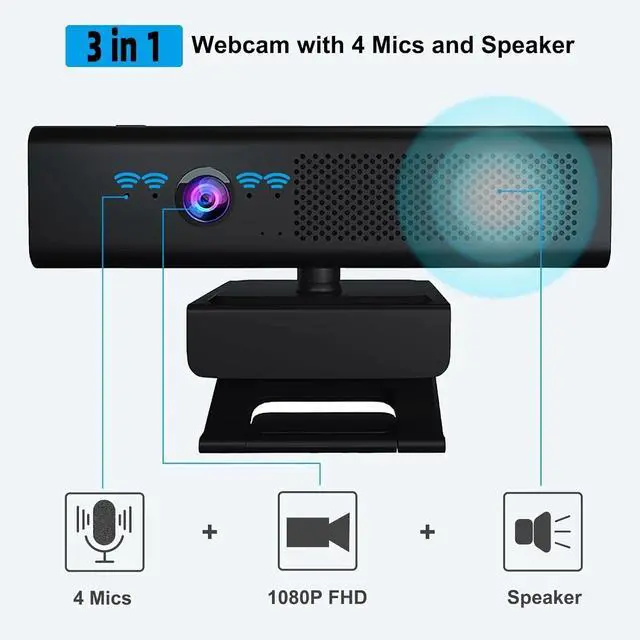 FOR-1080P HD 3-in-1 Webcam: Camera and Speaker for Desktop Computer ...