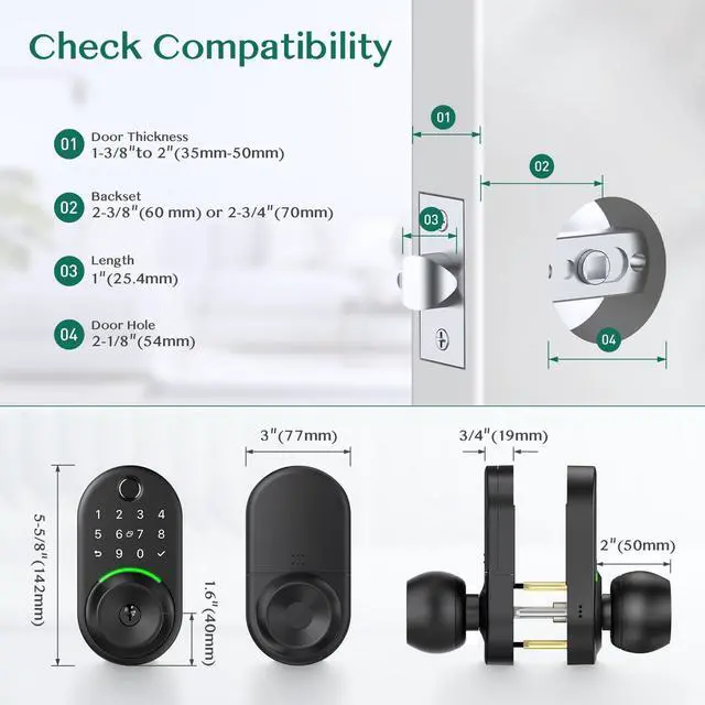 Keypad Smart Door Lock with Knob, Keyless Entry Digital Lock with ...
