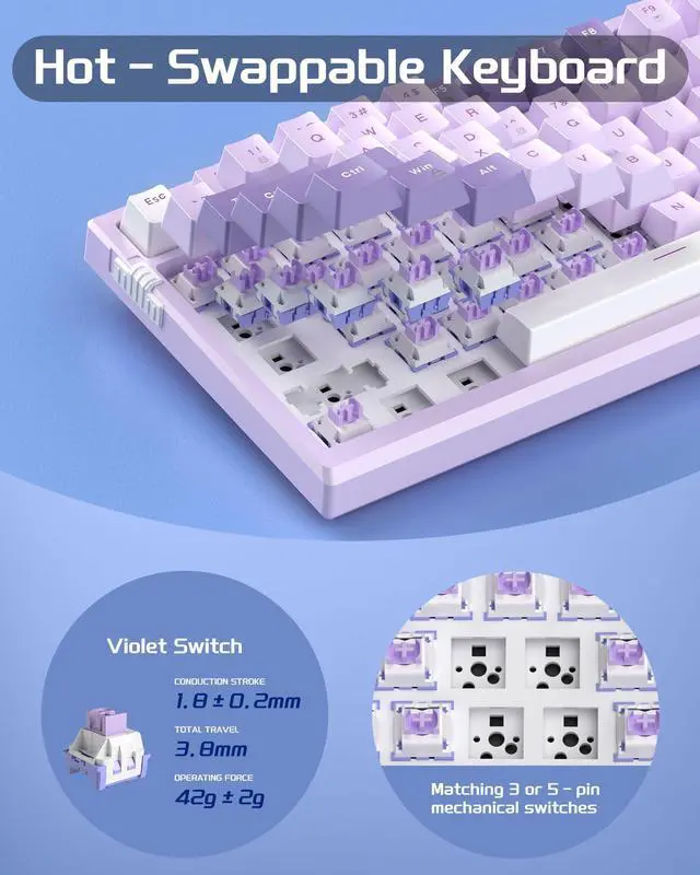 MageGee SKY81 75% Mechanical Gaming Keyboard, Gasket Hot Swappable Wired Custom Creamy Keyboard ...