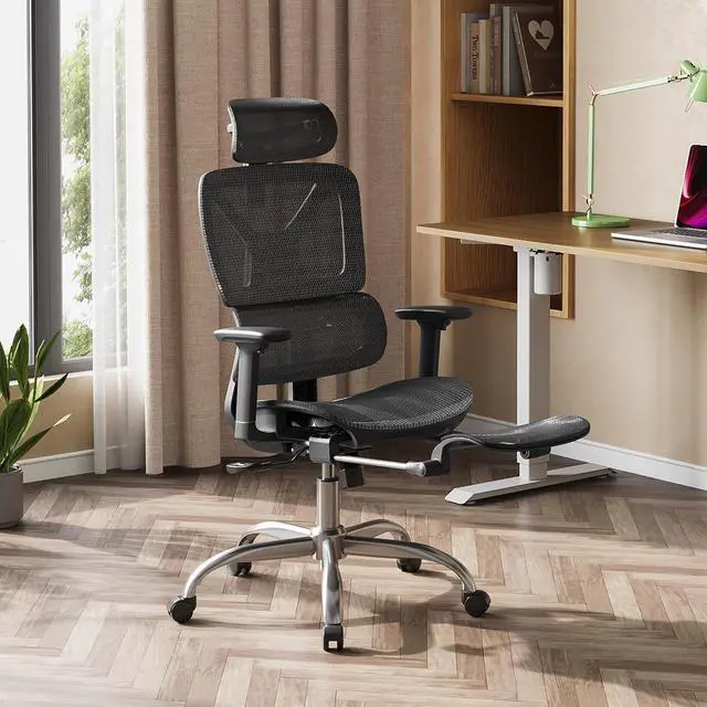 DEVAISE Ergonomic Mesh Office Desk Chair with a Footrest, Heavy Duty ...