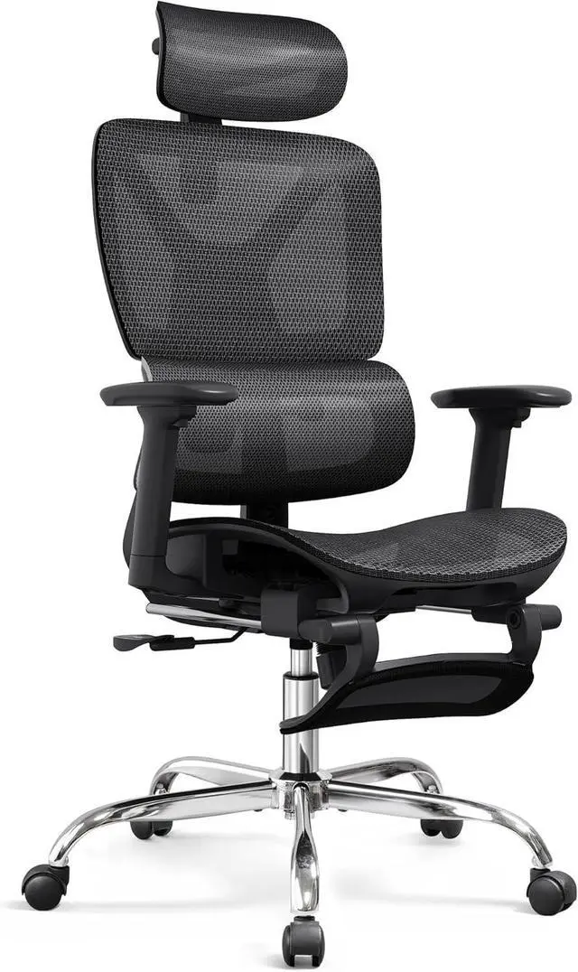 DEVAISE Ergonomic Mesh Office Desk Chair with a Footrest, Heavy Duty ...