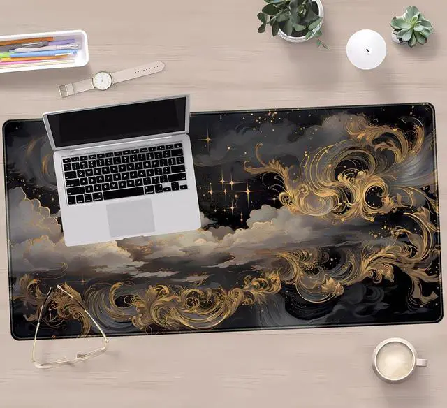 Golden Moon Desk Pad Black Desk Mat XXL Mouse Gaming Pads Starry Sky ...
