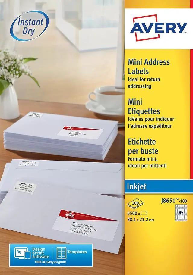 Avery J8651-100 Self-Adhesive Mini Organising/Return Address Labels, 65 ...