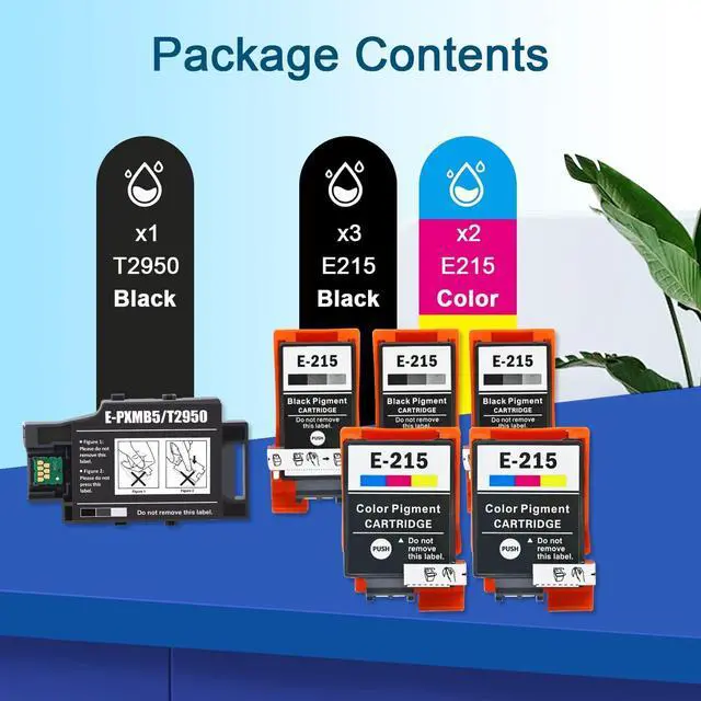 Remanufactured Ink Cartridges Replacement for Epson 215 (3 Black, 2 Tri ...