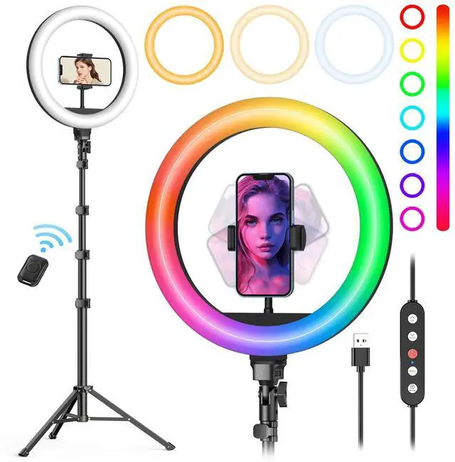 10" Ring Light with Stand 72'' Tall & Phone Holder,38 Color Modes ...