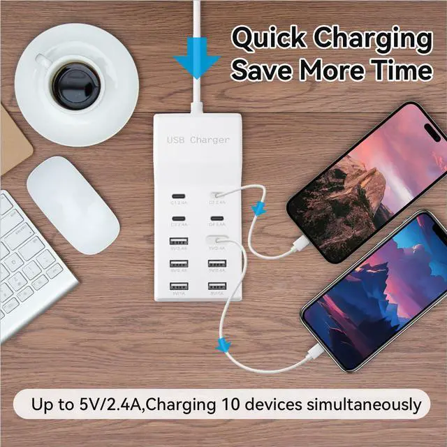 USB Charging Station Block with 10-Port (6 USB-A Port & 4 USB-C Port ...