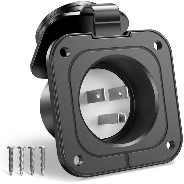 15 Amp Flanged Inlet 125Volt, NEMA 5-15 RV Shore Power Inlet Plug w ...