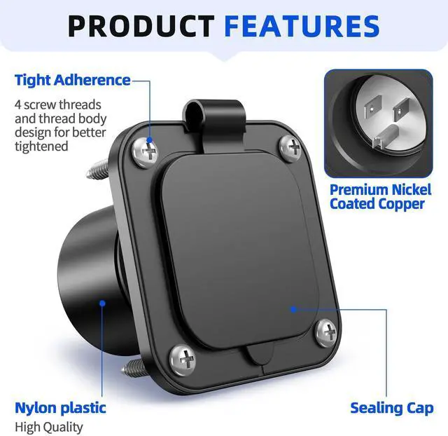 15 Amp Flanged Inlet 125Volt, NEMA 5-15 RV Shore Power Inlet Plug w ...