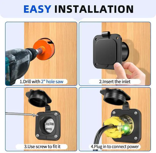 15 Amp Flanged Inlet 125Volt, NEMA 5-15 RV Shore Power Inlet Plug w ...