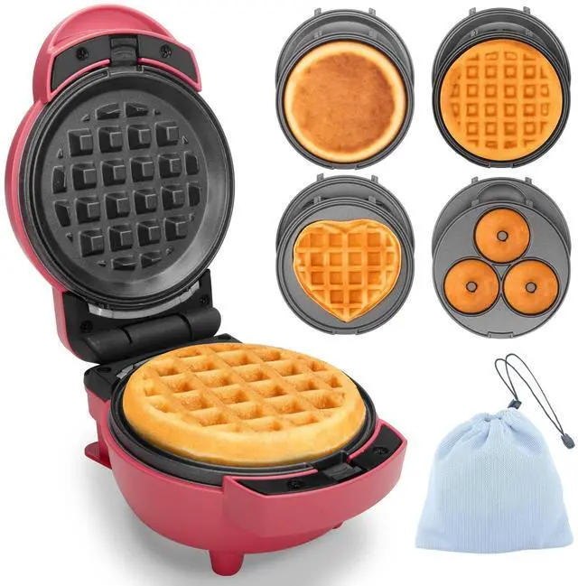 4 in 1 Mini Waffle Maker with Removable Plates, Set Includes Mini ...