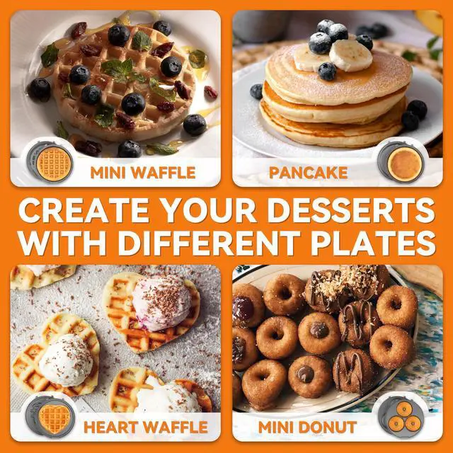 4 in 1 Mini Waffle Maker with Removable Plates, Set Includes Mini ...