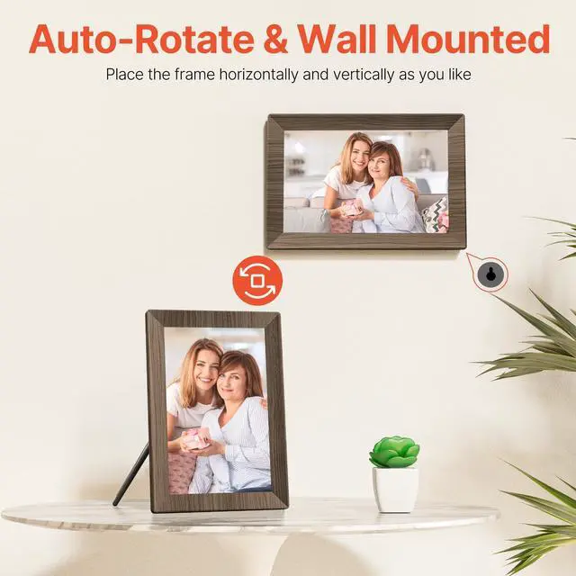 10.1" Digital Picture Frame with 32GB Memory Wood WiFi Electronic Photo ...