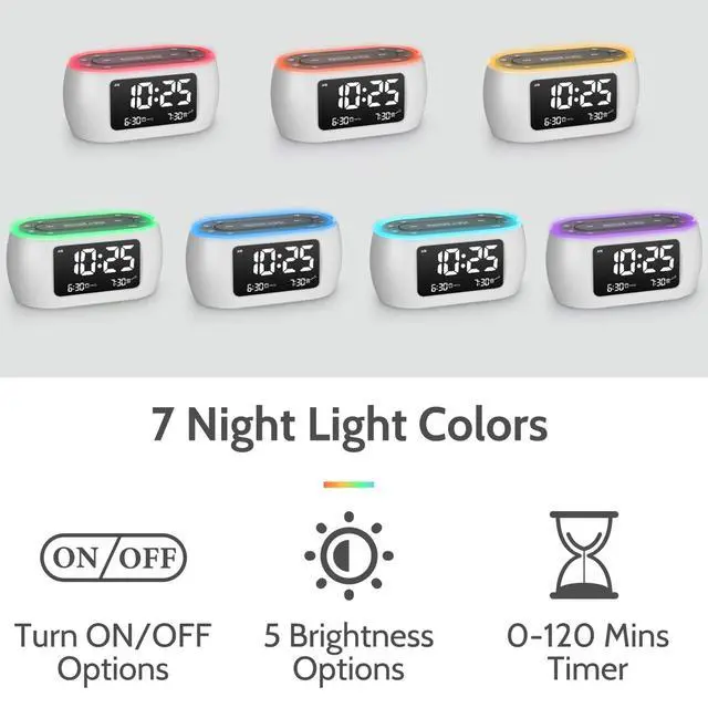 Glow Small Alarm Clock Radio for Bedrooms with 7 Color Night Light ...