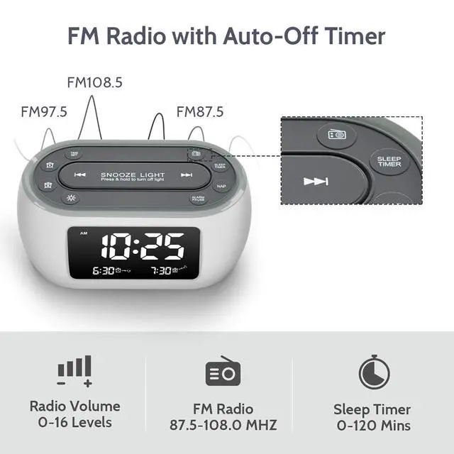 Glow Small Alarm Clock Radio for Bedrooms with 7 Color Night Light ...