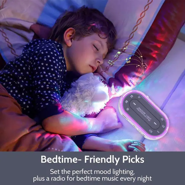 Glow Small Alarm Clock Radio for Bedrooms with 7 Color Night Light ...