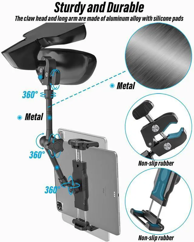 Car Rearview Mirror Tablet Holder Clip - [Metal Arm] Rear View Mirror ...