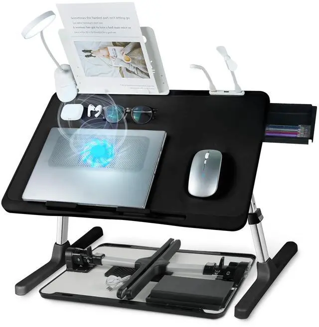 Laptop Lap Desk with Cooling Fan - Adjustable with Light, USB, Storage ...