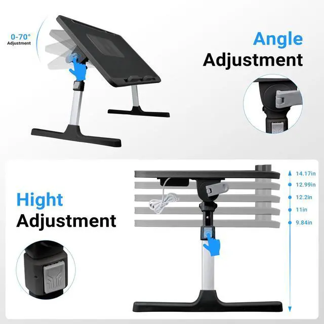 Laptop Lap Desk with Cooling Fan - Adjustable with Light, USB, Storage ...