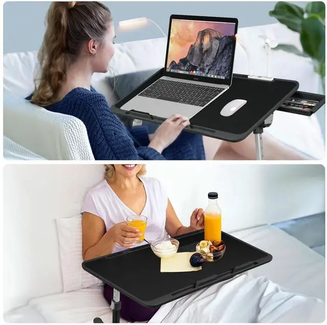 Laptop Lap Desk with Cooling Fan - Adjustable with Light, USB, Storage ...