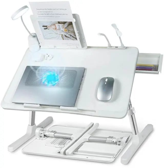 Laptop Lap Desk with Cooling Fan - Adjustable with Light, USB, Storage ...