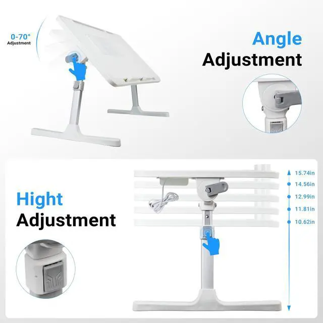 Laptop Lap Desk with Cooling Fan - Adjustable with Light, USB, Storage ...
