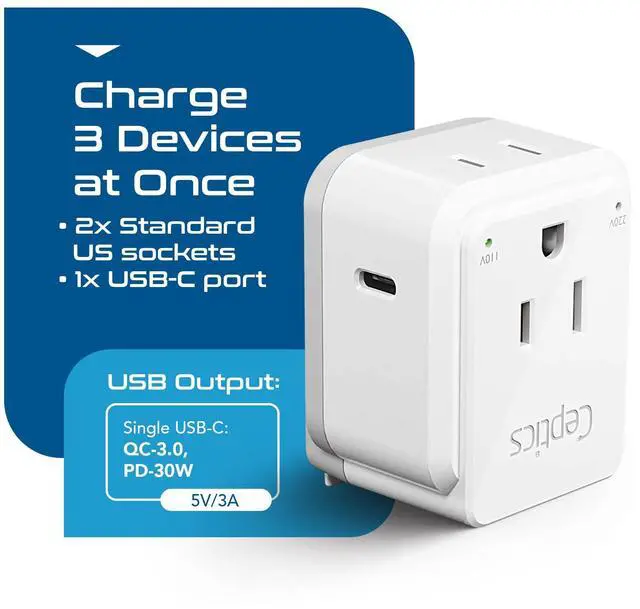 World Travel Plug Adapter Set, Safe USB-C 3.0-2 USA Socket,30W PD & QC ...