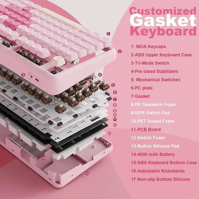 B87 Wireless Mechanical Keyboard,QMK/VIA Programmable,TKL Layout 87 ...