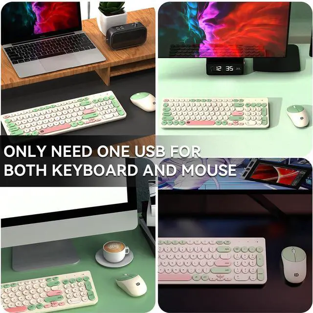 FD Wireless Keyboards and Mouse Combo - 2.4GHz USB Cordless, Cute ...