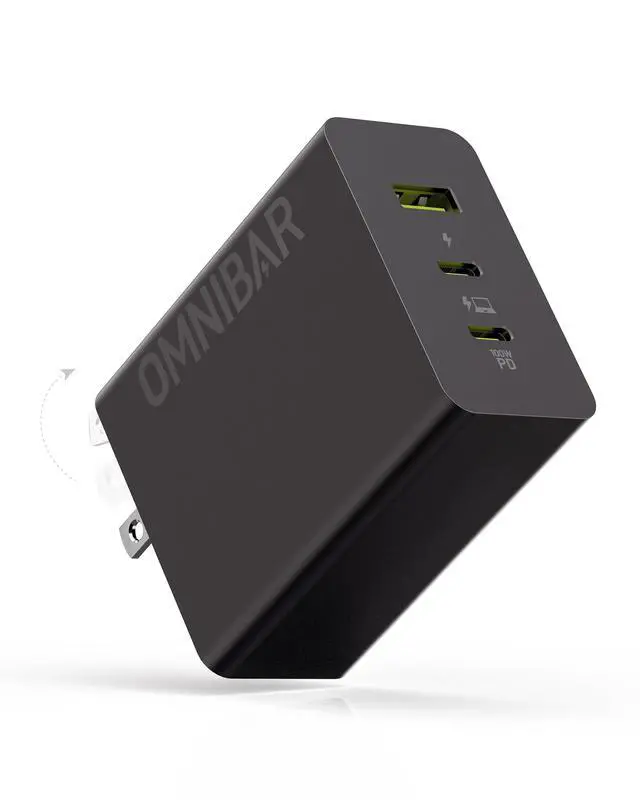 100W USB C Charger,100W Laptop Fast Charger 3-Port GaN Foldable Fast ...