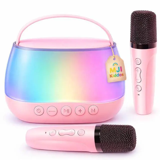 MJI Kiddos Kids Mini Karaoke Machine with 2 Wireless Microphones ...