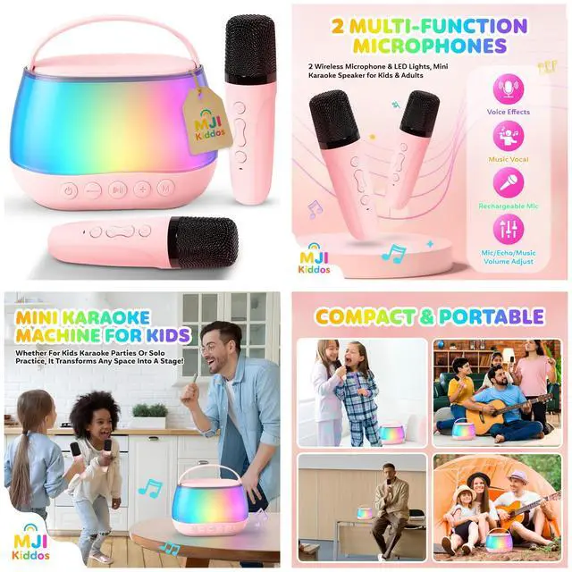 MJI Kiddos Kids Mini Karaoke Machine with 2 Wireless Microphones ...