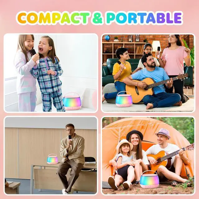 MJI Kiddos Kids Mini Karaoke Machine with 2 Wireless Microphones ...